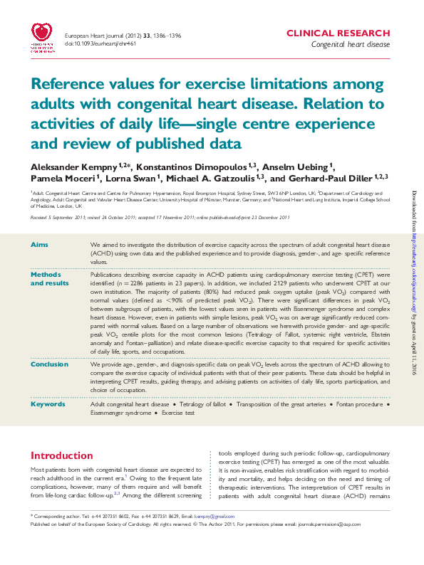 (PDF) Reference values for exercise limitations among adults with ...