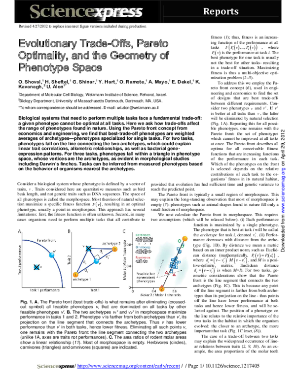 Pdf Response To Comment On Evolutionary Trade Offs Pareto