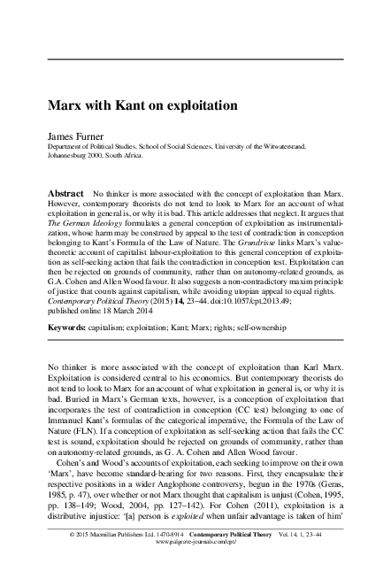 (PDF) Marx with Kant on Exploitation