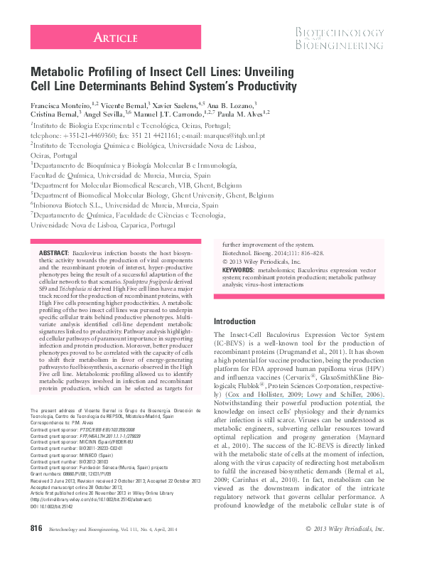 (PDF) Metabolic profiling of insect cell lines: Unveiling cell line ...