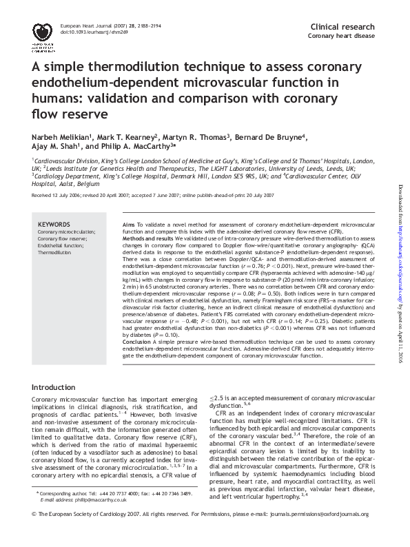 (PDF) A simple thermodilution technique to assess coronary endothelium ...