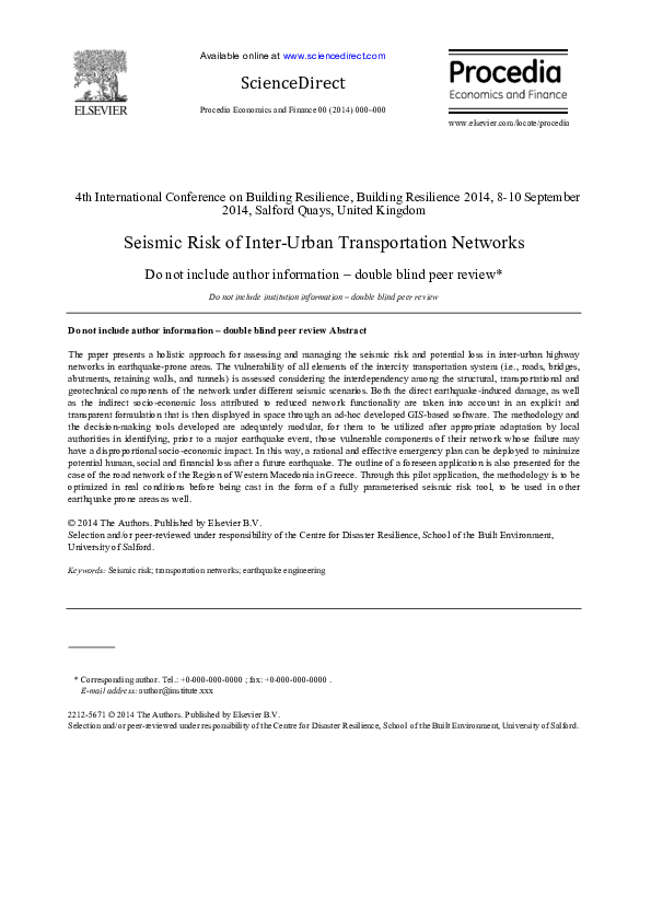 (PDF) Seismic Risk of Inter-urban Transportation Networks