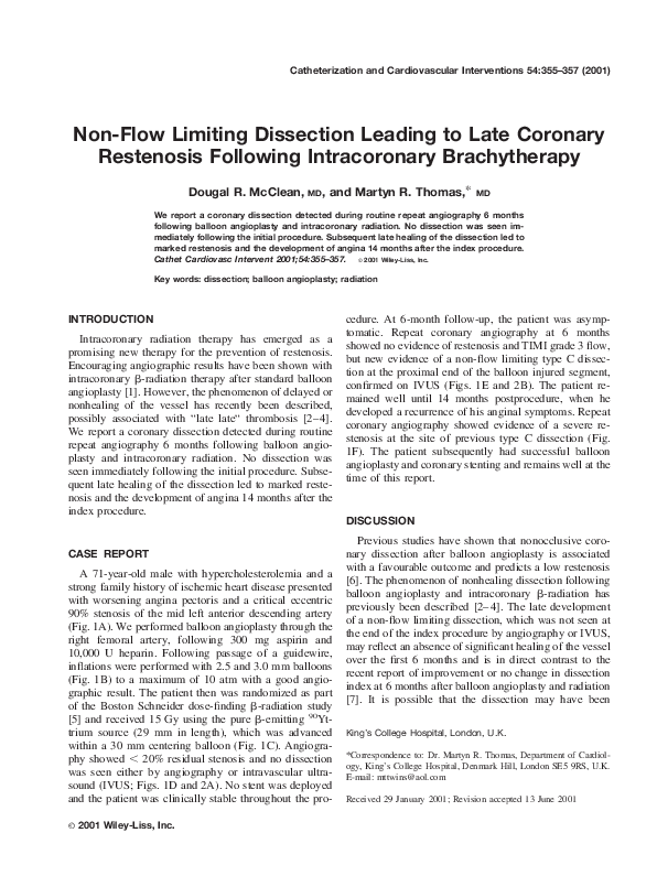 (PDF) Non-flow limiting dissection leading to late coronary restenosis ...