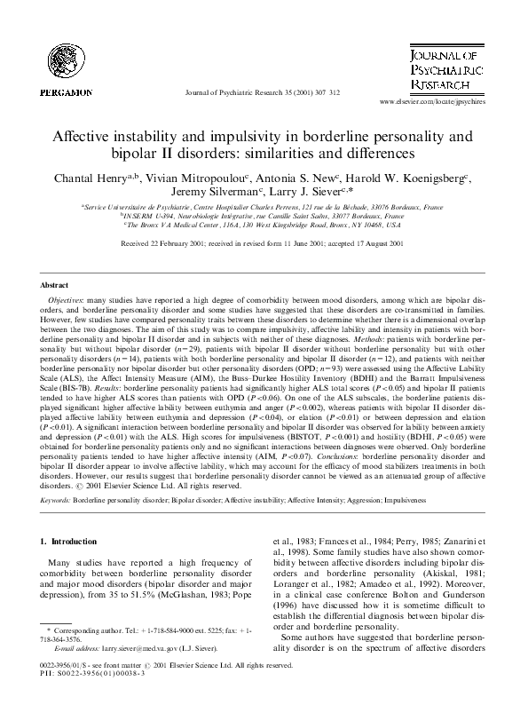 (PDF) Affective instability and impulsivity in borderline personality ...