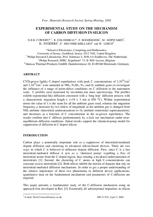 (PDF) Experimental Study on the Mechanism of Carbon Diffusion in ...