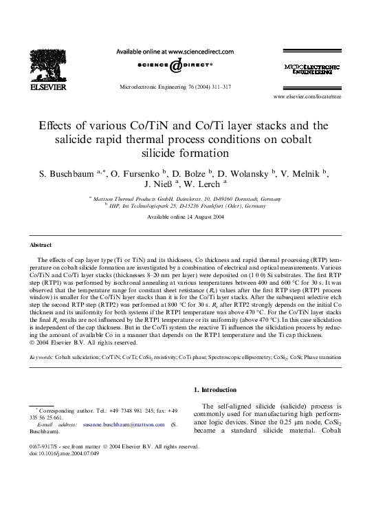 (PDF) Effects of various Co/TiN and Co/Ti layer stacks and the salicide ...