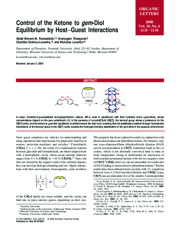 (PDF) Control of the Ketone to gem -Diol Equilibrium by Host−Guest ...