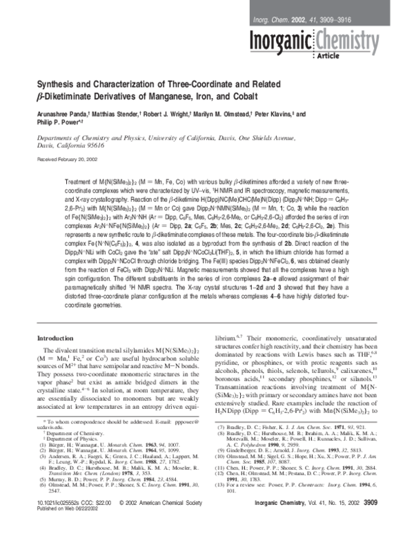 Pdf Synthesis And Characterization Of Three Coordinate And Related β Diketiminate Derivatives