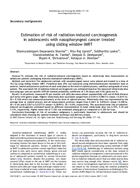 (PDF) Estimation of risk of radiation-induced carcinogenesis in ...
