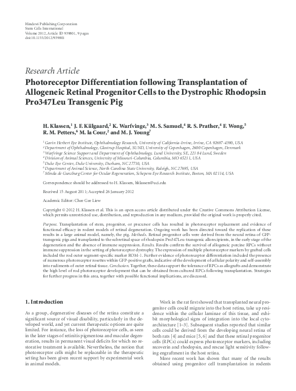 (PDF) Photoreceptor Differentiation following Transplantation of ... (PDF) Photoreceptor Differentiation following Transplantation of ...