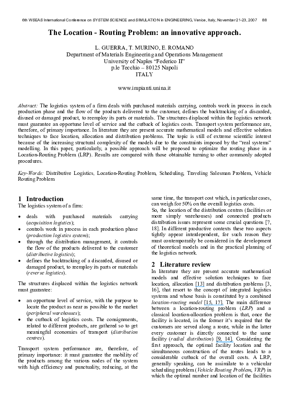 (PDF) The Location-Routing Problem: an innovative approach