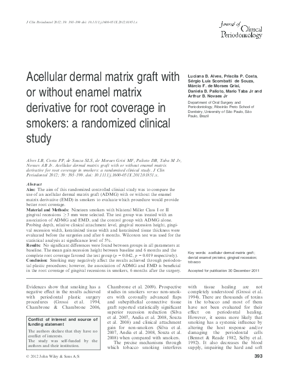 (PDF) Acellular dermal matrix graft with or without enamel matrix ...