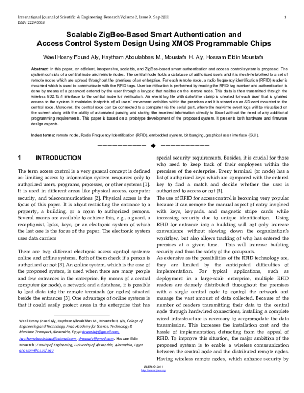 (PDF) Scalable ZigBee-Based Smart Authentication and Access Control System Design Using XMOS ...