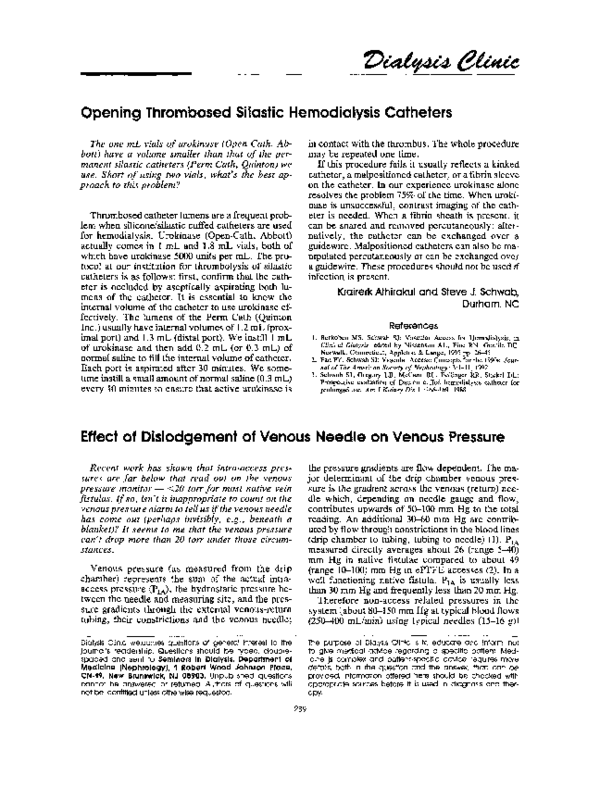 (PDF) Effect of Dislodgement of Venous Needle on Venous Pressure
