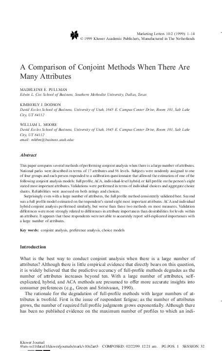 (PDF) A comparison of conjoint methods when there are many attributes