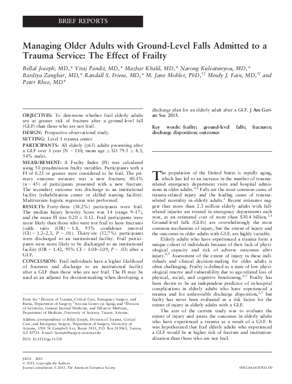 (PDF) Managing Older Adults with Ground-Level Falls Admitted to a ...