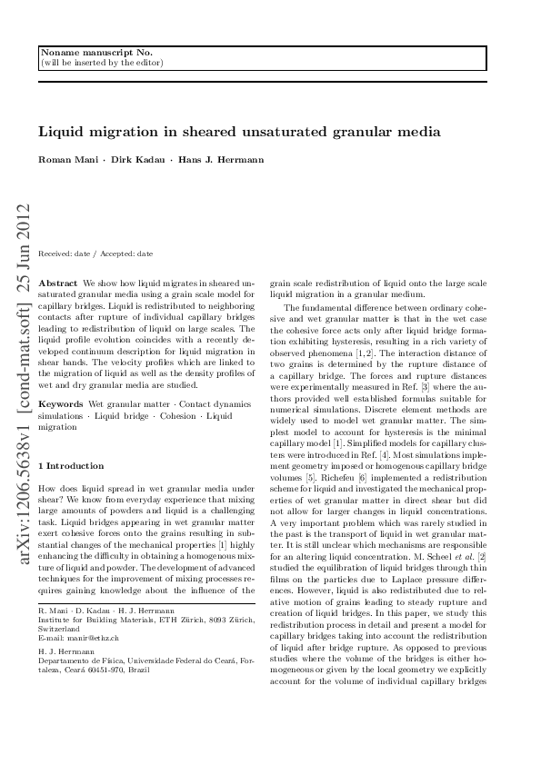 (PDF) Liquid migration in sheared unsaturated granular media