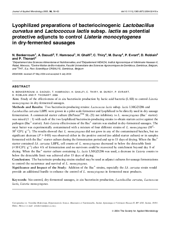 (PDF) Lyophilized preparations of bacteriocinogenic Lactobacillus curvatus and Lactococcus ...