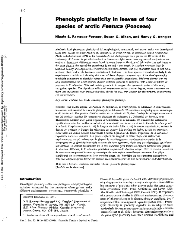 (PDF) Phenotypic plasticity in leaves of four species of arctic Festuca ...