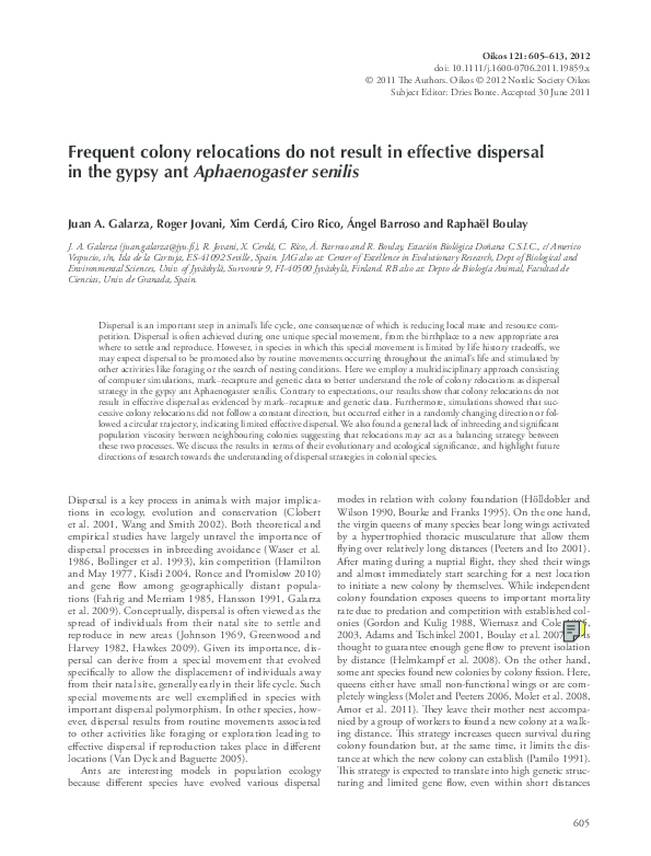 (PDF) Frequent colony relocations do not result in effective dispersal ...