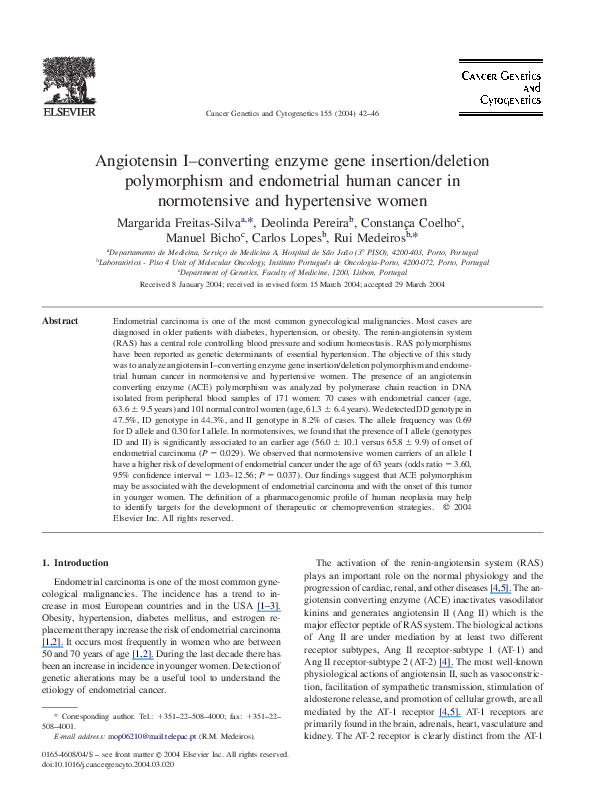 (PDF) Angiotensin I–converting enzyme gene insertion/deletion polymorphism and endometrial human ...