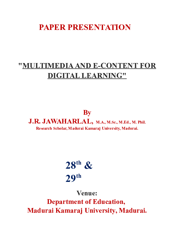 (DOC) MULTIMEDIA & E-CONTENT FOR DIGITAL LEARNING "MULTIMEDIA AND E-CONTENT FOR DIGITAL LEARNING"
