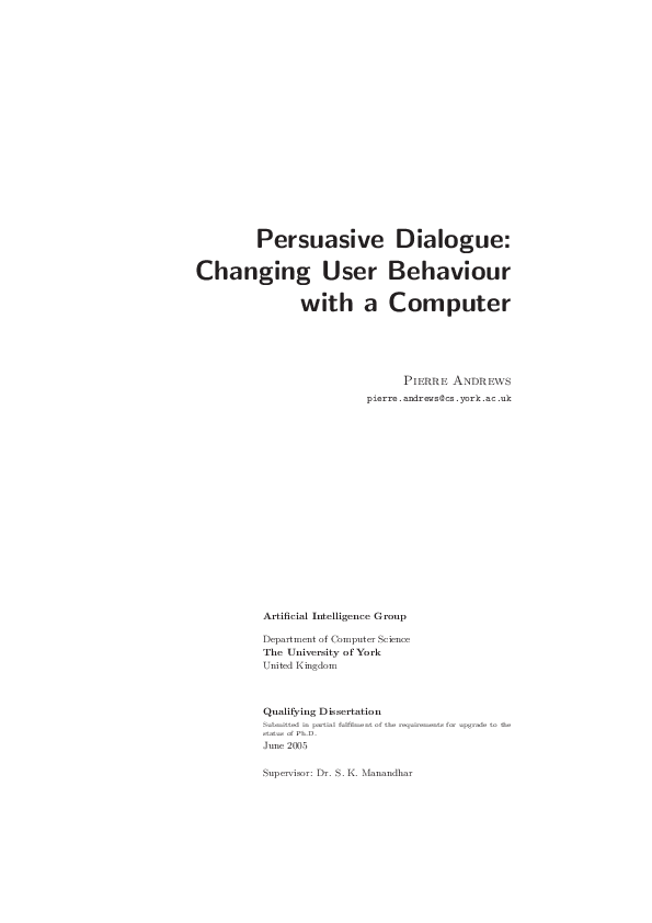 (PDF) Persuasive Dialogue: Changing User Behaviour with a Computer