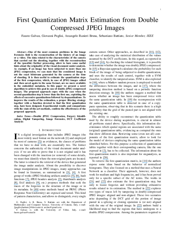 Pdf First Quantization Matrix Estimation From Double Compressed Jpeg
