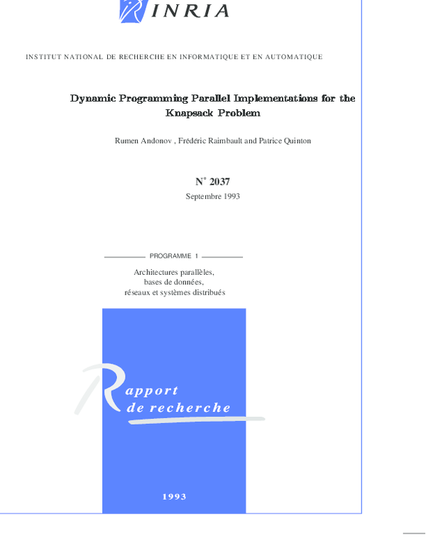 (PDF) Dynamic programming parallel implementations for the knapsack problem