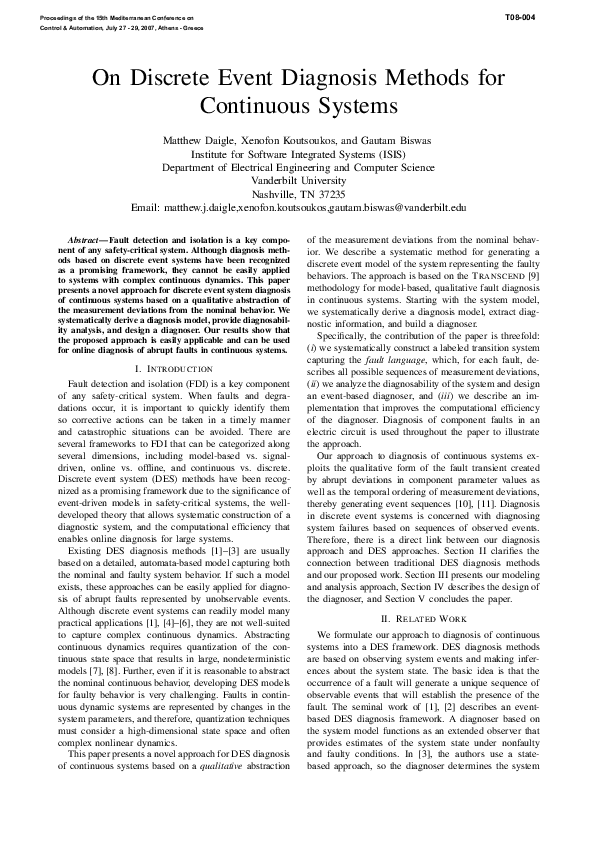 (PDF) On discrete event diagnosis methods for continuous systems
