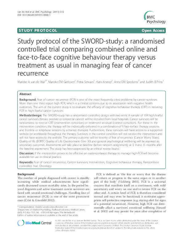 (PDF) Study protocol of the SWORD-study: a randomised controlled trial ...