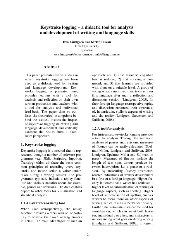 (PDF) Keystroke logging – a didactic tool for analysis and development of writing and language ...