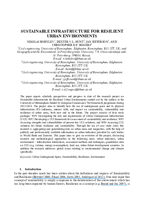 (PDF) Sustainable Infrastructure for Resilient Urban Environments