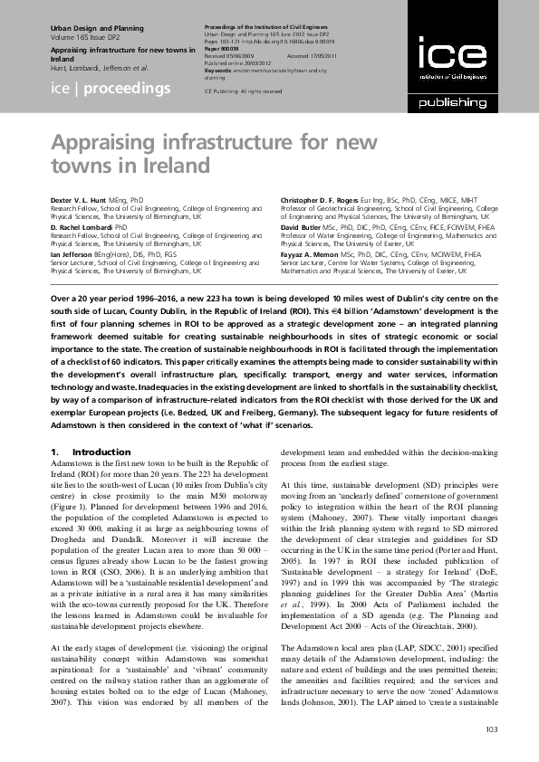 (PDF) Appraising infrastructure for new towns in Ireland