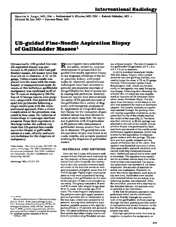 (PDF) US-guided fine-needle aspiration biopsy of gallbladder masses