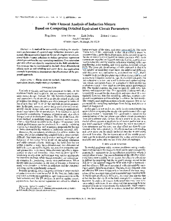 Pdf Finite Element Analysis Of Induction Motors Based On Computing