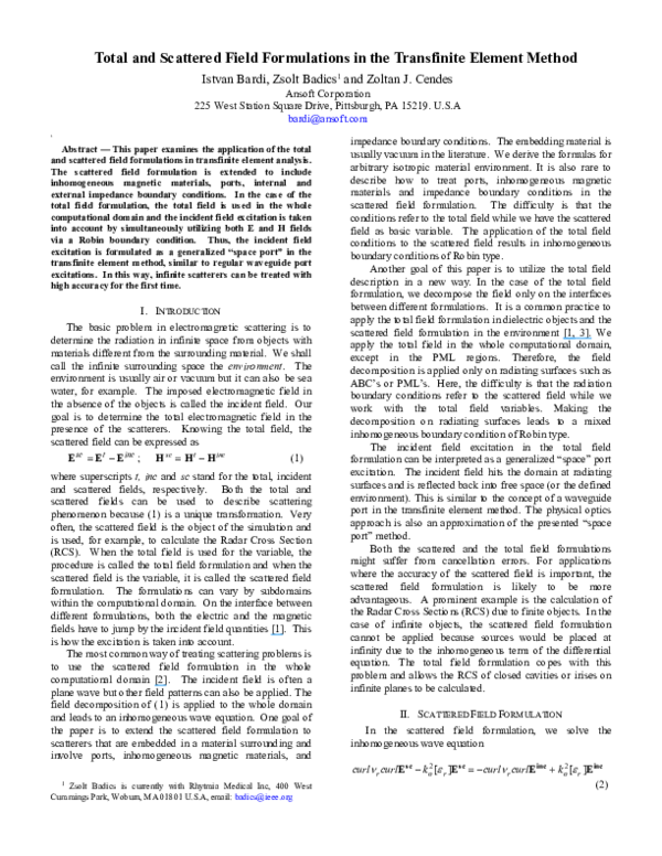 (PDF) Total and Scattered Field Formulations in the Transfinite Element Method