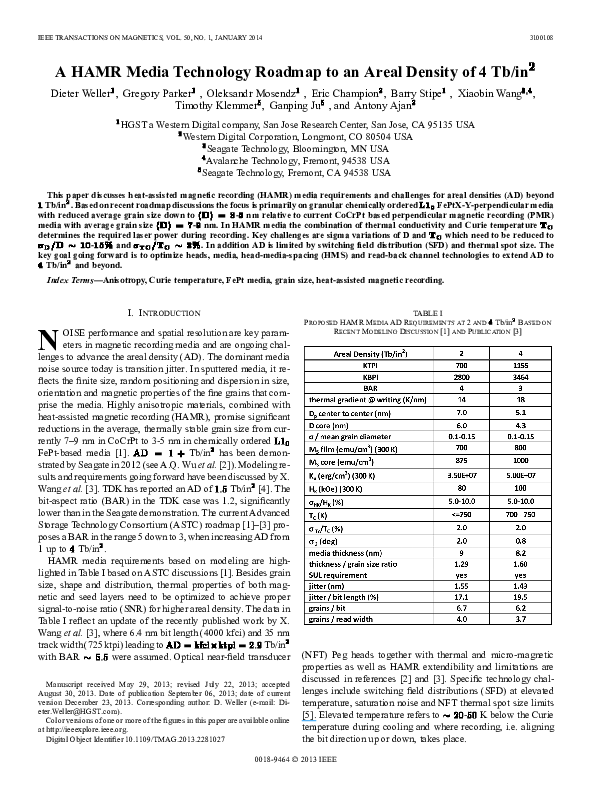 (PDF) A HAMR Media Technology Roadmap to an Areal Density of 4 Tb/in $^2$