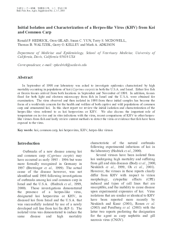 (PDF) Initial isolation and characterization of a herpes-like virus ...