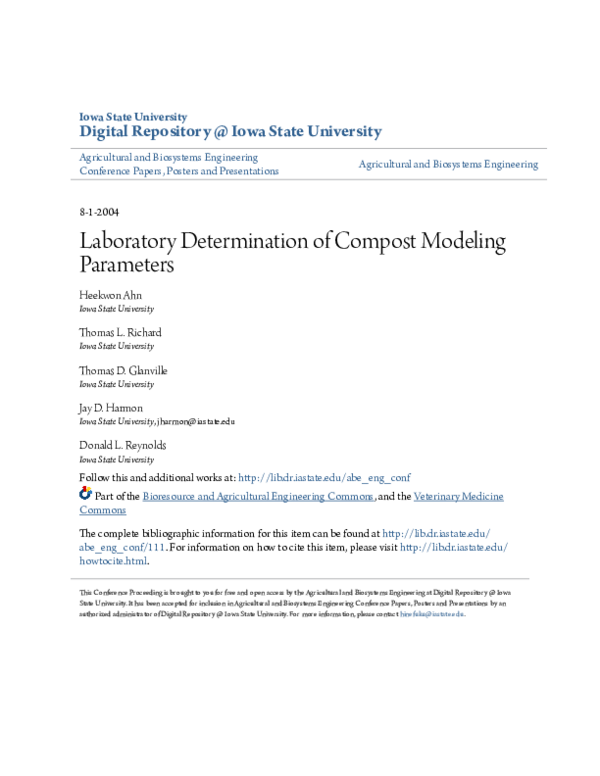 (PDF) Laboratory Determination of Compost Modeling Parameters