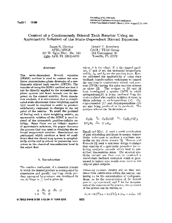 (PDF) Control of a continuously stirred tank reactor using an ...