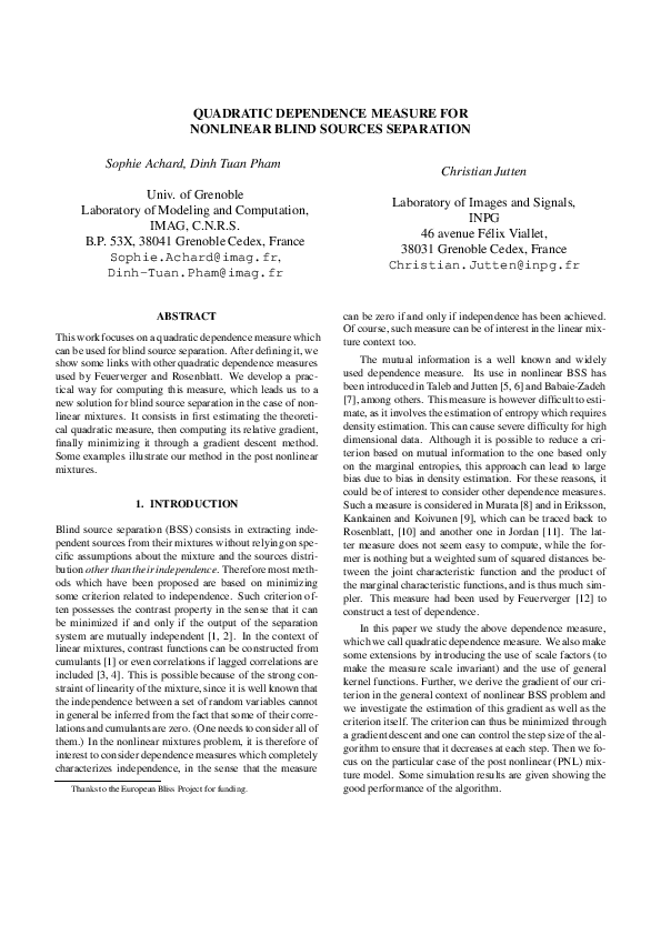 (PDF) Quadratic dependence measure for nonlinear blind sources ...