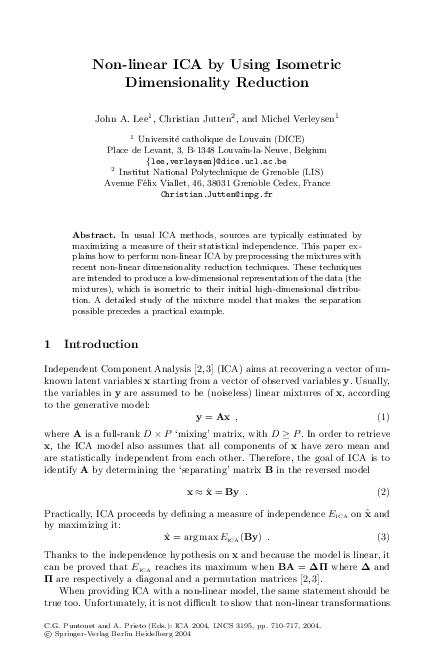 (PDF) Non-linear ICA by using isometric dimensionality reduction