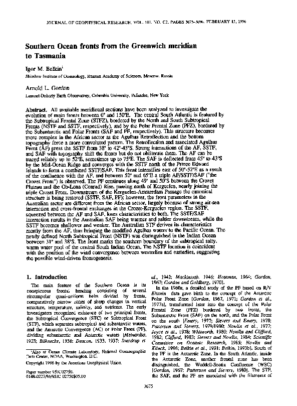 (PDF) Southern Ocean fronts from the Greenwich meridian to Tasmania