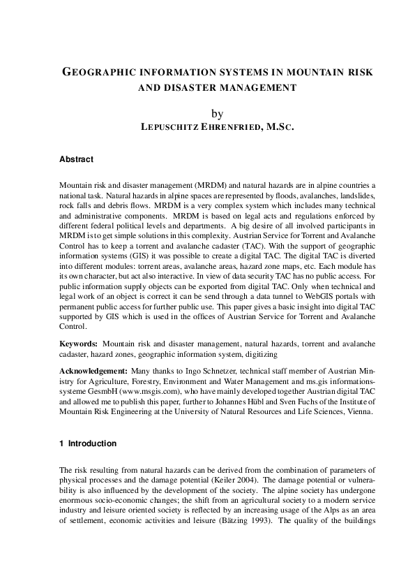 (PDF) GIS for mountain risk and disaster management