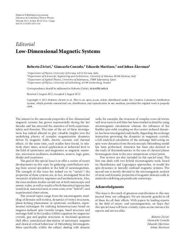 (PDF) Low-Dimensional Magnetic Systems | Roberto Zivieri - Academia.edu