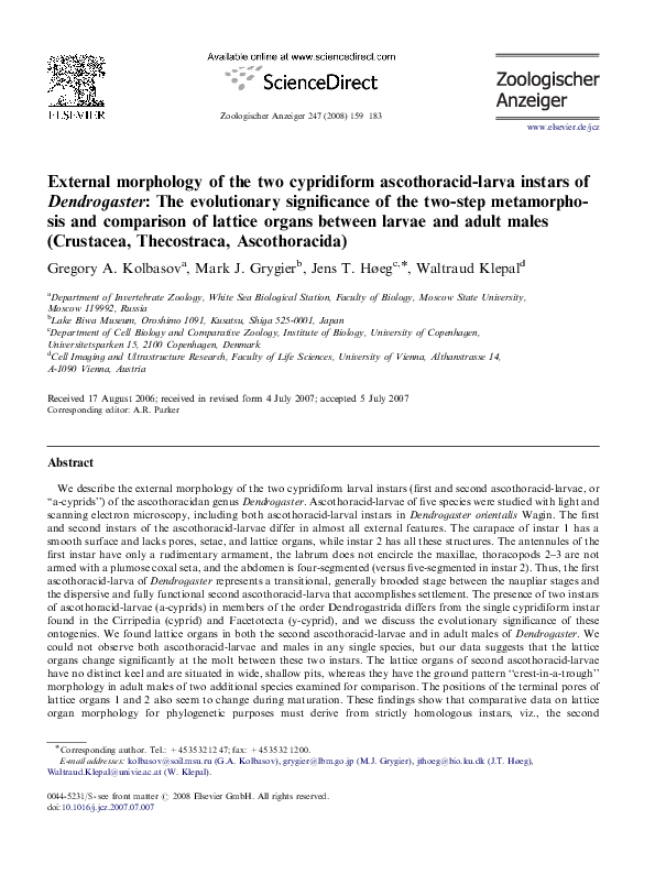 (PDF) External morphology of the two cypridiform ascothoracid-larva ...