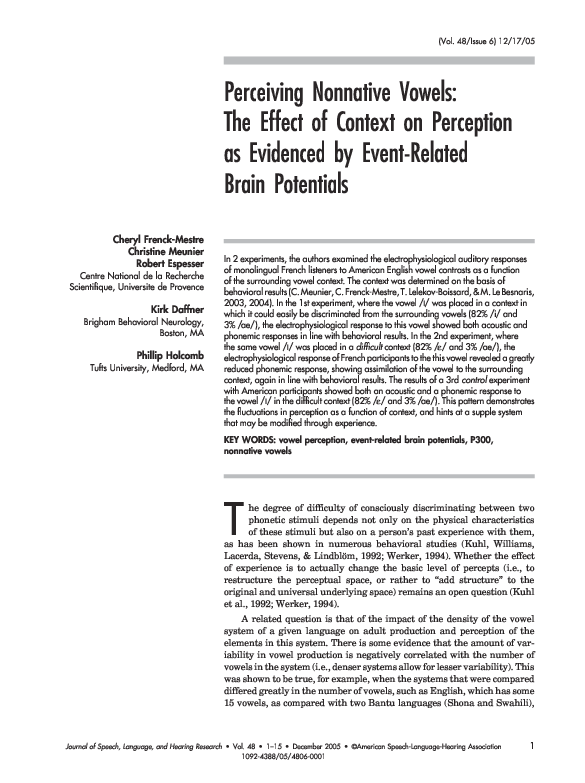 (PDF) Perceiving Nonnative Vowels: The Effect of Context on Perception as Evidenced by Event ...