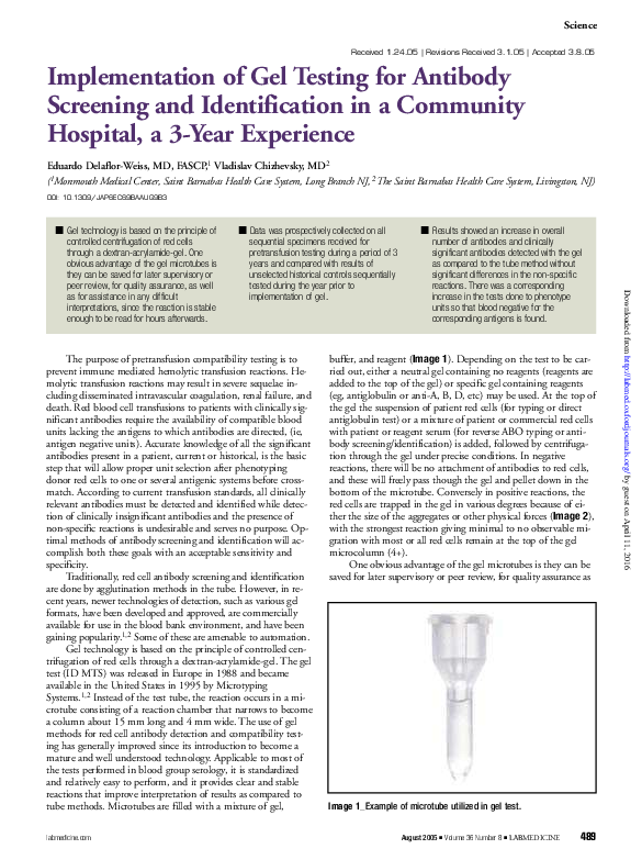 (PDF) Implementation of Gel Testing for Antibody Screening and ...