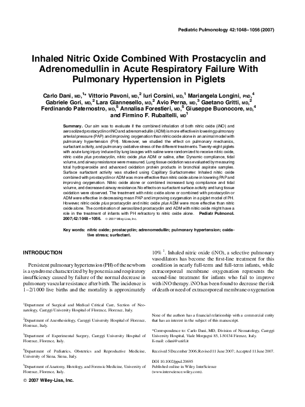 (PDF) Inhaled nitric oxide combined with prostacyclin and ...